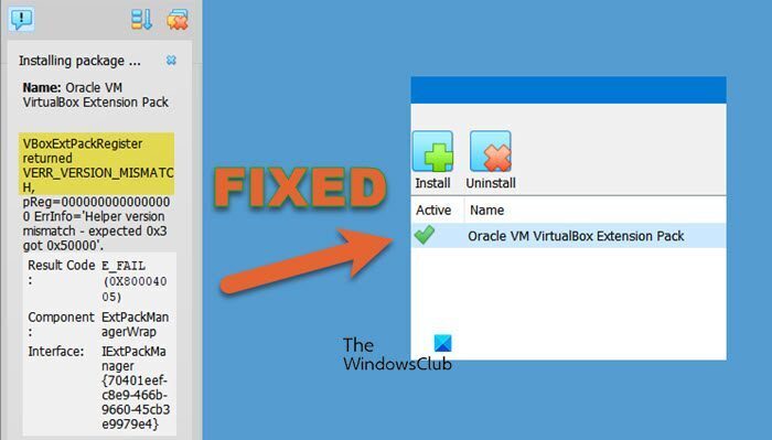VBoxExtPackRegister が VirtualBox で VERR_VERSION_MISMATCH を返しました: tramtanvta